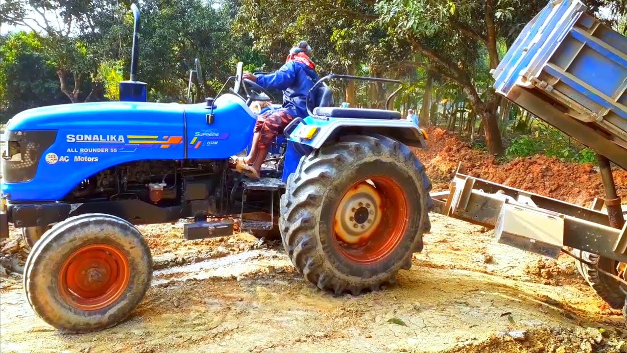 Sonalika Rx 55 full loaded mud loading fully tractortrolley best tractor performance for ...