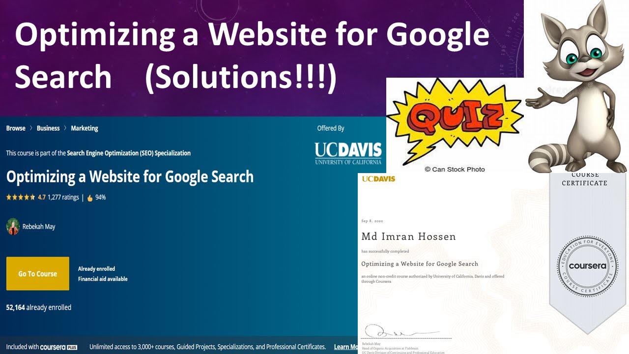 Optimizing a Website for Google Search | Coursera Solutions | Search ...