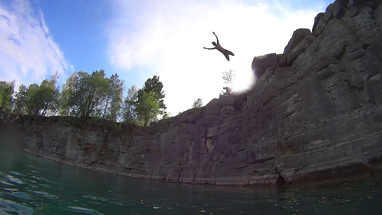 Having fun in a waterfilled quarry - YouTube