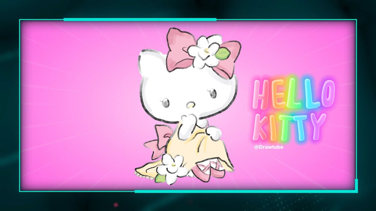 How to Draw Hello Kitty Water Color Painting Neon Light drawing and ...