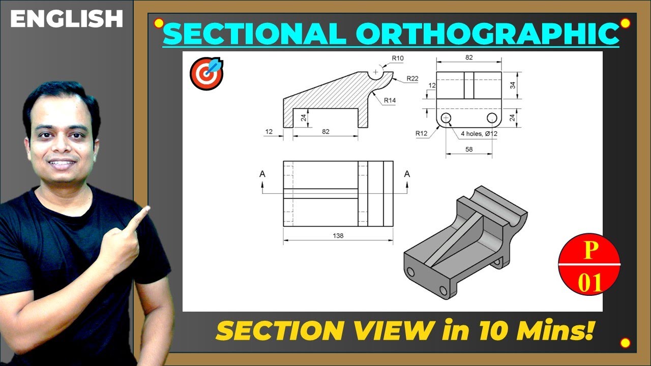 Sectional Orthographic | Example 1 | How to Draw Sectional Front View ...