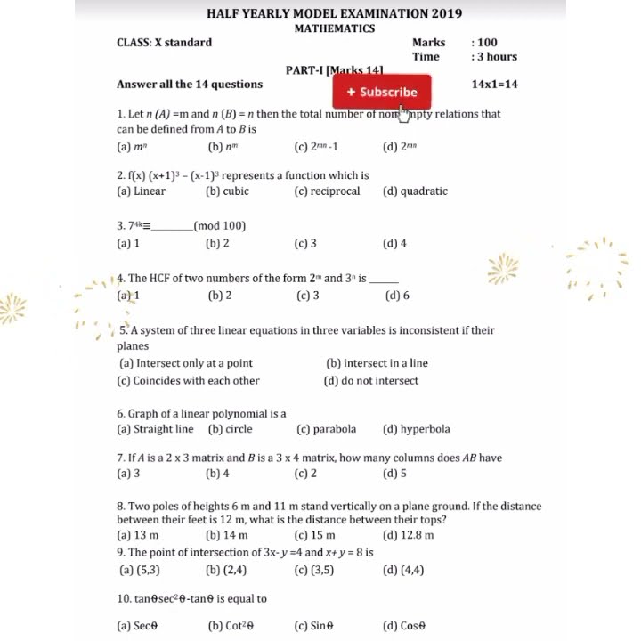 10th Half yearly question paper Maths. #10th #10thstd - YouTube