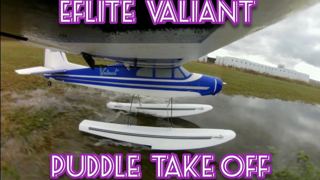 Eflite valiant on floats puddle take off - YouTube