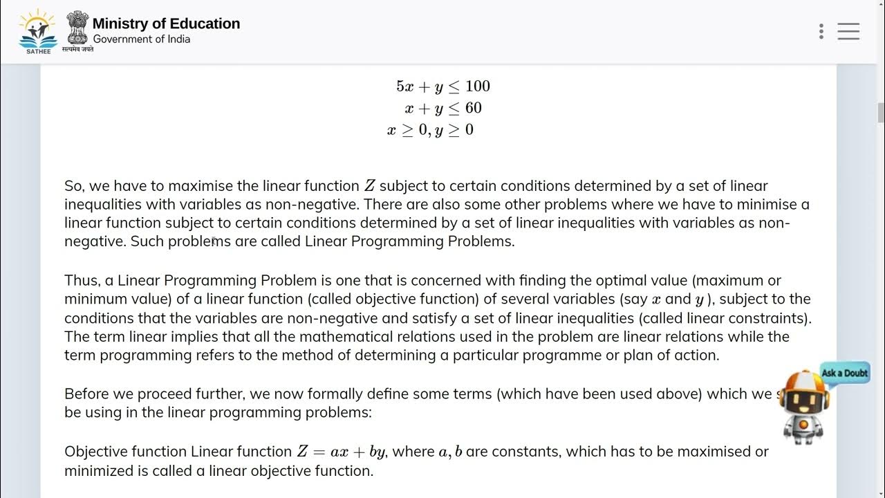 Linear Programming: Introduction #SATHEE_ENGG #swayamprabha #engineeringexams - YouTube