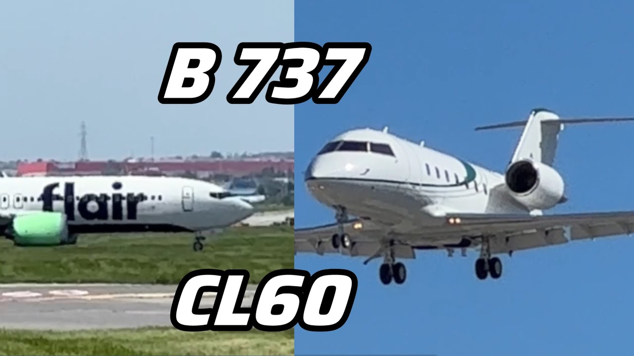 Boeing 737 Plane Take Off and Bombardier Challenger 604 Landing at ...