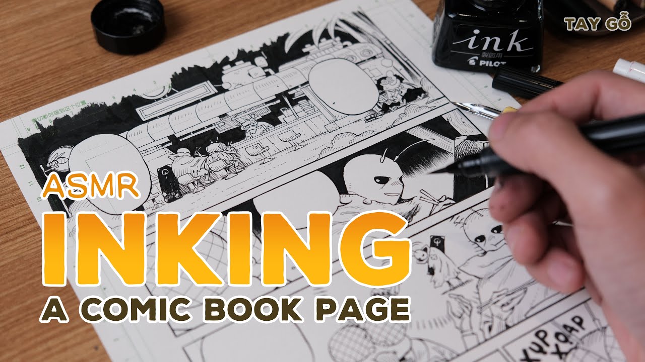 Drawing with me ️ traditional inking a comic page - YouTube
