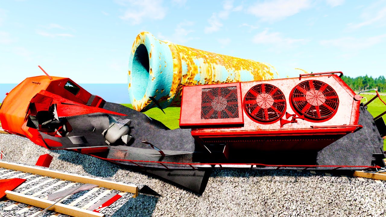 BeamNG.drive - Train VS Big Canon Crush Train Accident with Car - YouTube