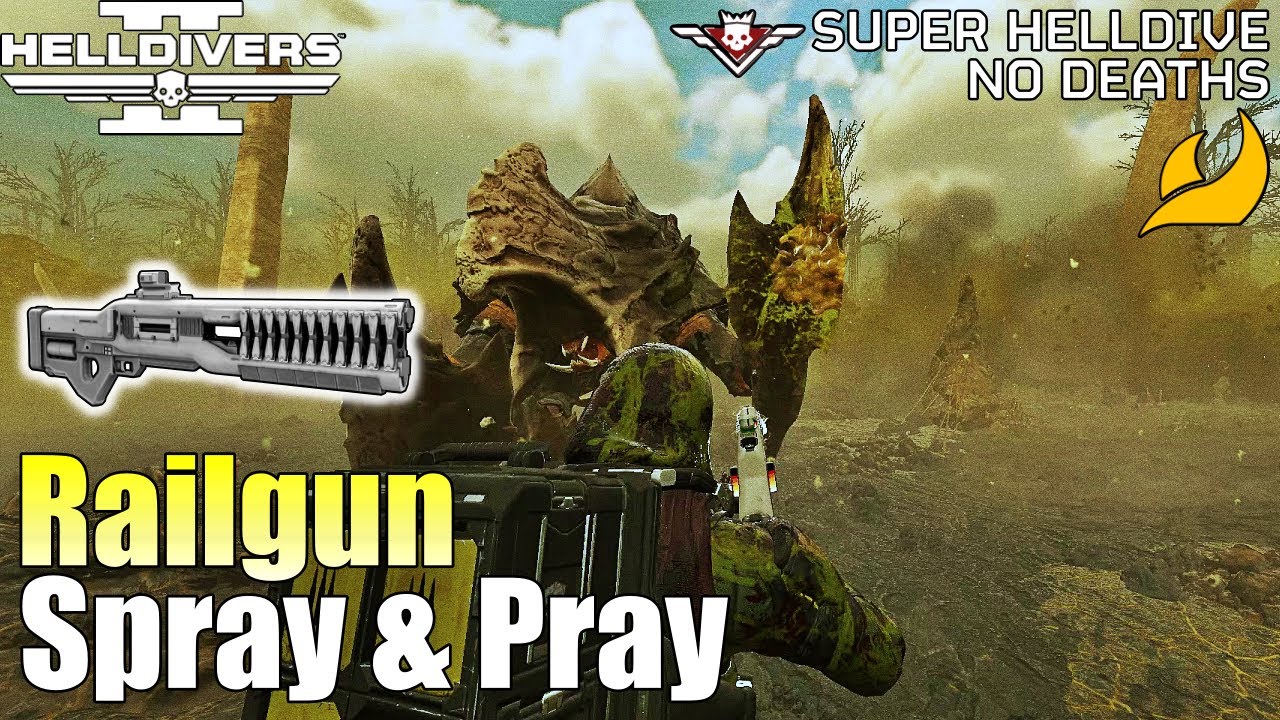 Helldivers 2 - Railgun & Spray&Pray loadout gameplay (No commentary, Max difficulty, No deaths ...