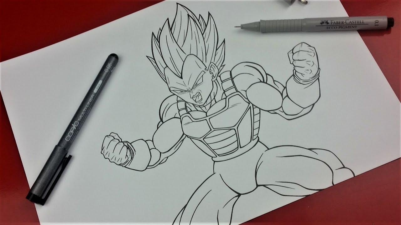Drawing Tutorial: Inking Vegeta Super Saiyan Blue | TolgArt - YouTube