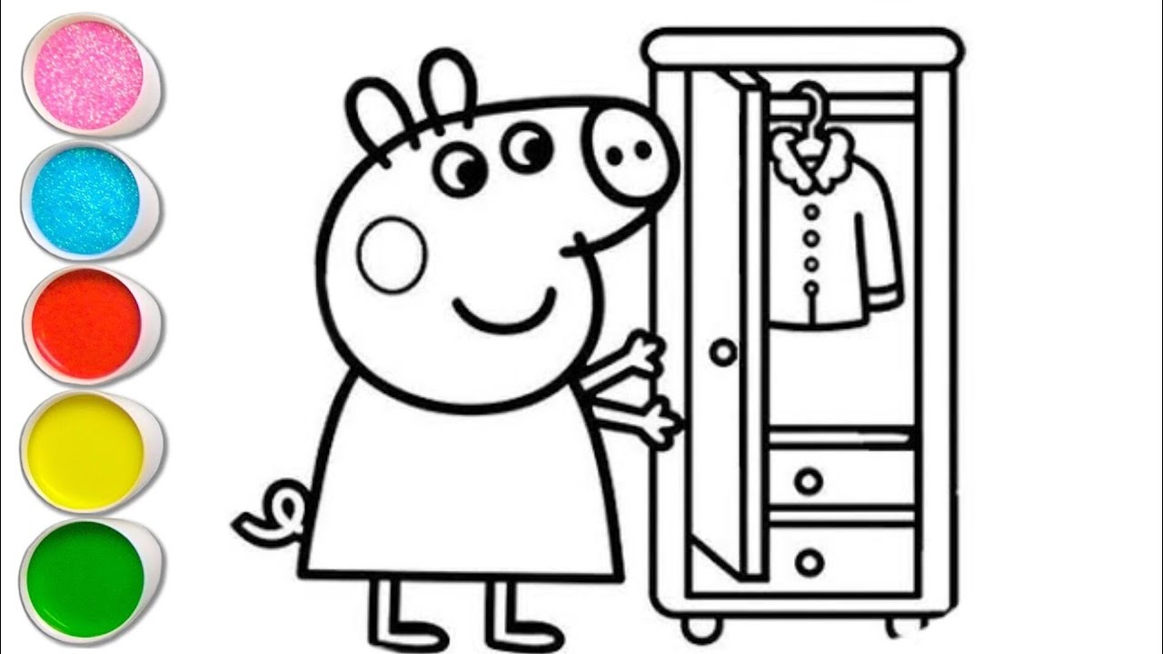 Peppa pig with almari drawing and colouring for kids and toddlers ...