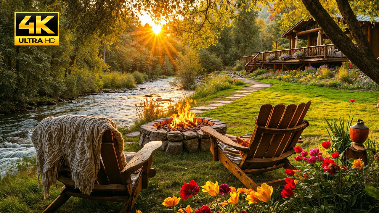 Relax with Spring Nature Sounds: Soothing River Ambience with Crackling ...