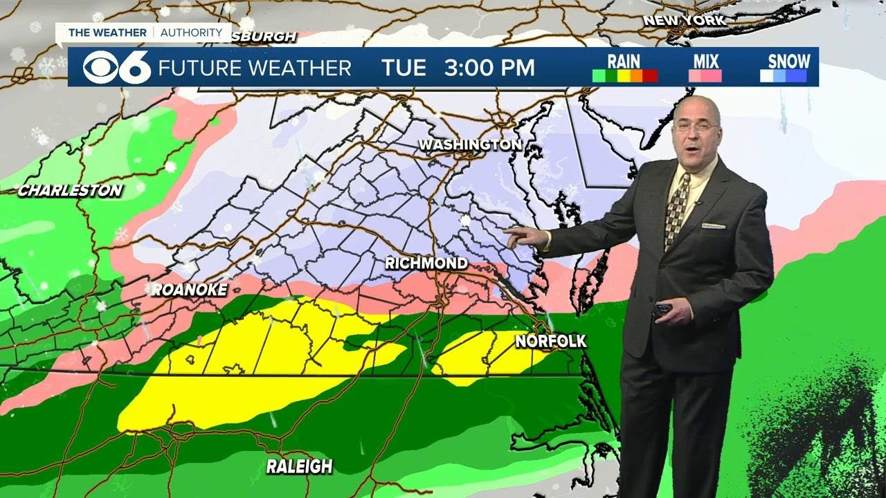 Updated hour-by-hour look at winter storm Tuesday in Virginia - YouTube