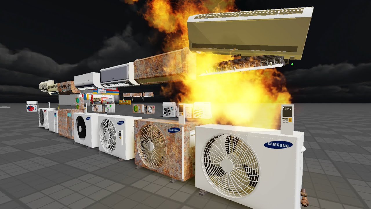 1 Unit Air Conditioner Of Burned - Roblox Fan AC - YouTube