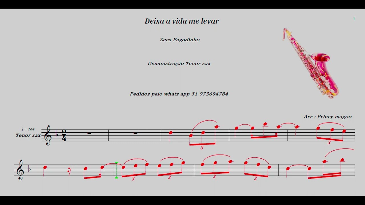Deixa a vida me levar🎷Zeca Pagodinho🎷Demonstração Tenor sax - YouTube