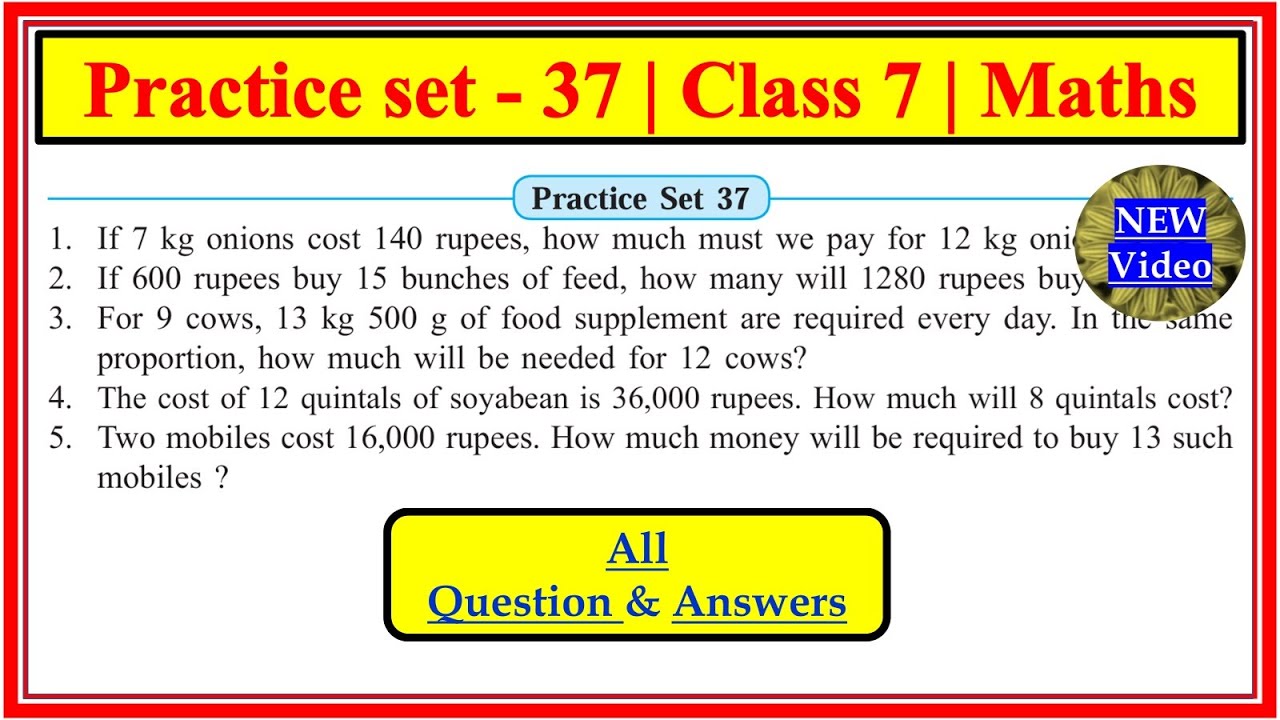 Practice Set 37 Class 7th maths| Direct proportion and inverse ...