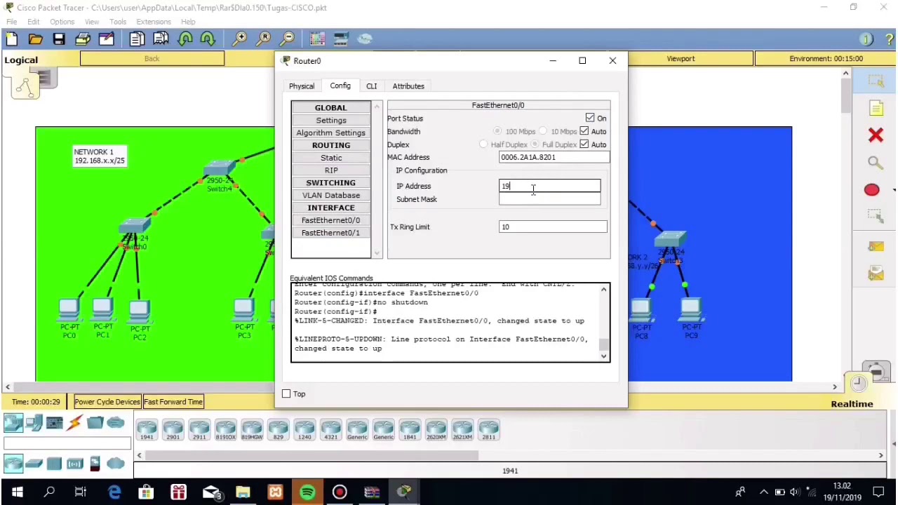 CARA SETTING NETWORK DASAR DI CISCO PACKET TRASER (ROUTING) - YouTube