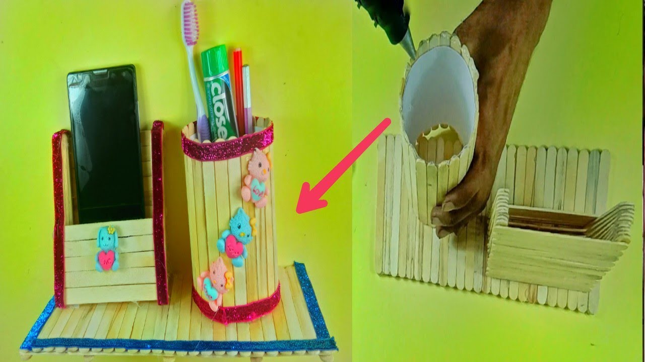 Best Popsicle Stick Crafts || How to Make Popsicle Stick Pen Holder ...