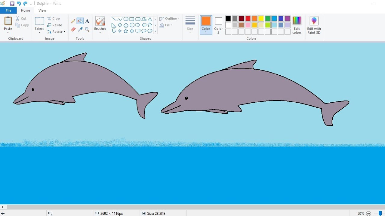 How to draw Dolphin Fish in Ms Paint | Dolphin fish Drawing on computer ...