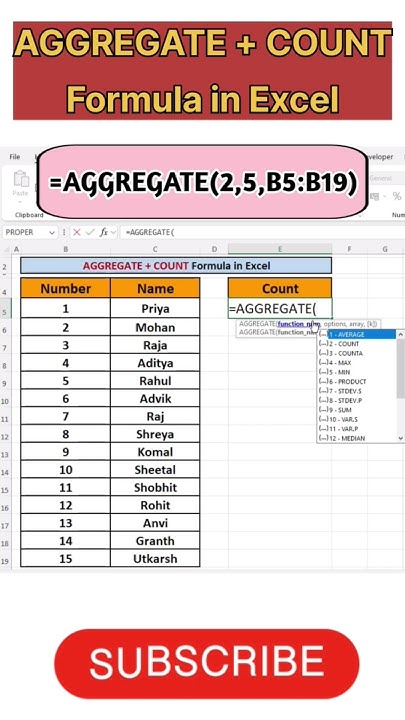AGGREGATE + COUNT Formula Excel#excel#excelformula#excelshorts#exceltutorial#excelfunction#excel ...