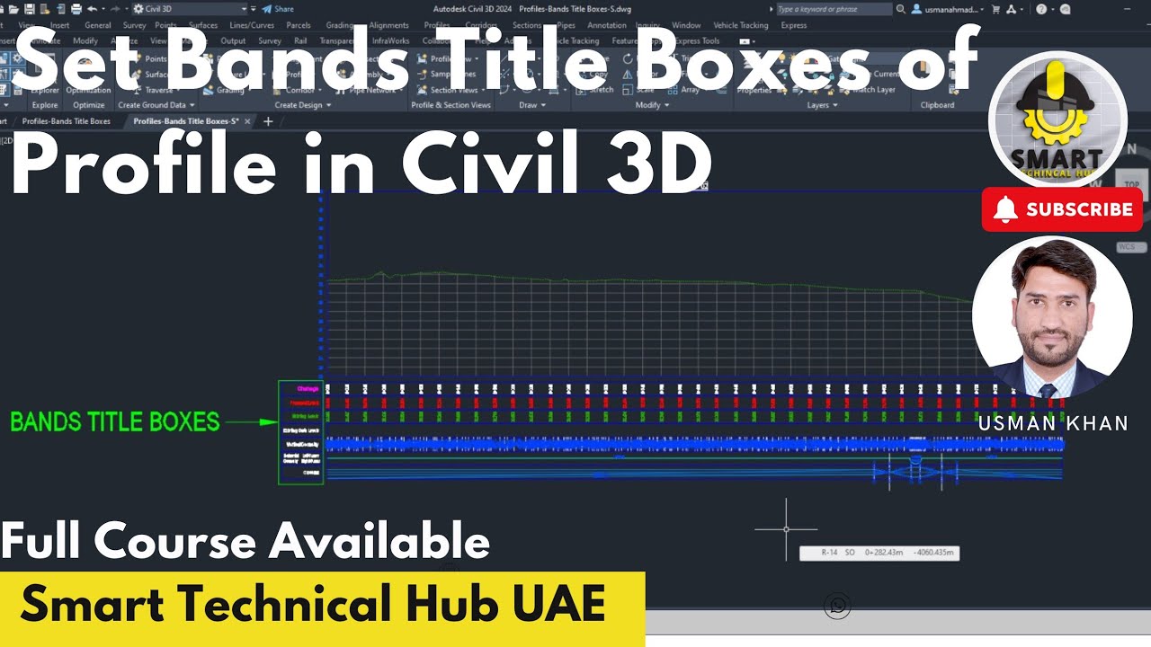 How to Set Bands Title Boxes of Profile in Civil 3D - YouTube
