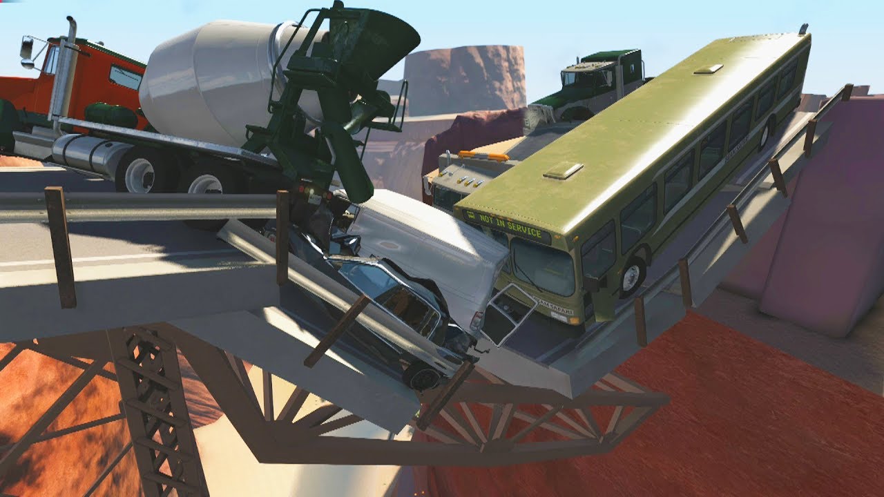 Collapsing Bridge Pileup Car Crashes #1 - BeamNG DRIVE - YouTube