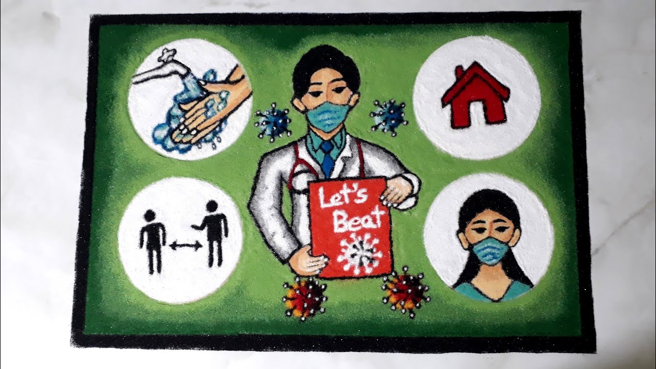 Poster rangoli for Competition || Rangoli on theme " Beat Corona ...