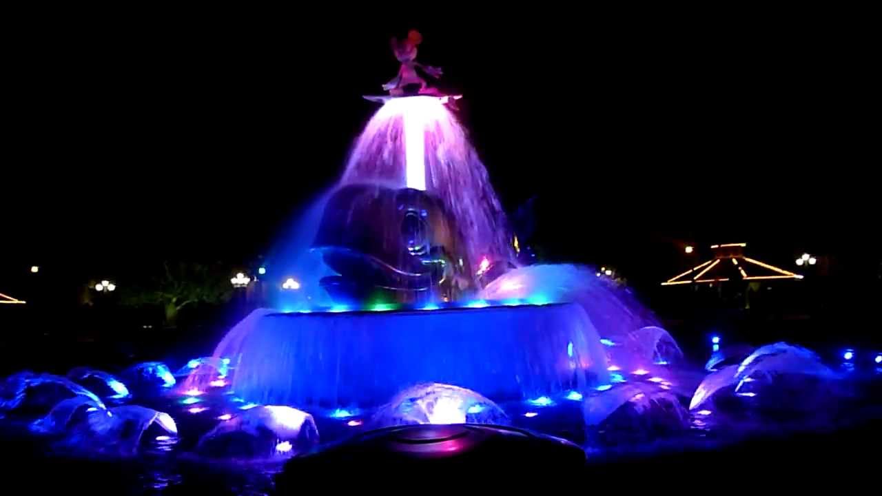 Hong Kong Disneyland and Night Time Whale Water Fountain - YouTube