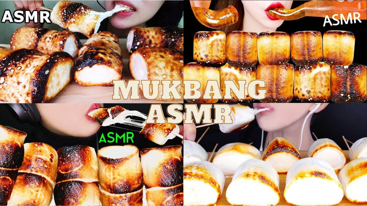 [ASMR] ROASTED MARSHMALLOWS EATING Mukbang Compilation | Hungry Wolfie ...