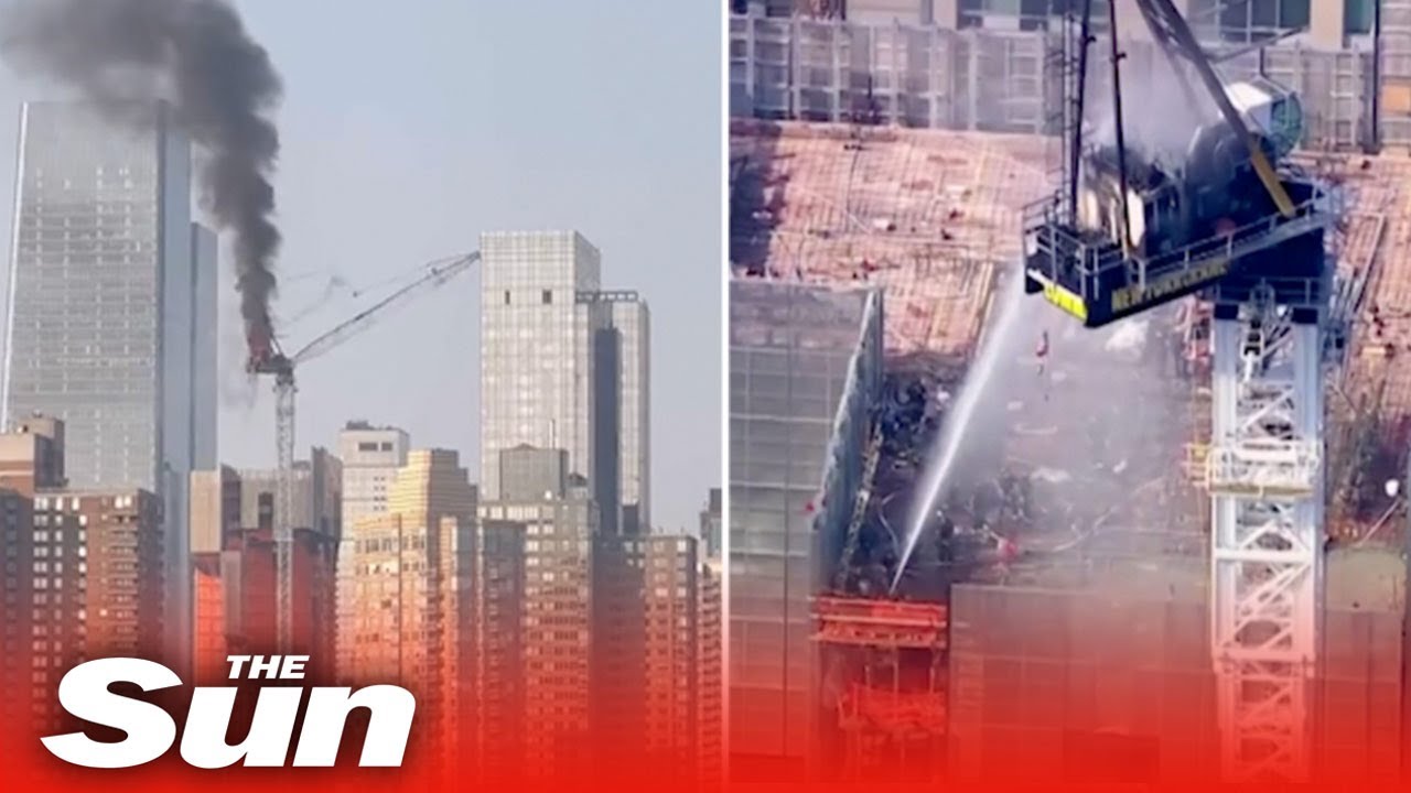 Crane catches fire before crashing into skyscraper in New York City ...