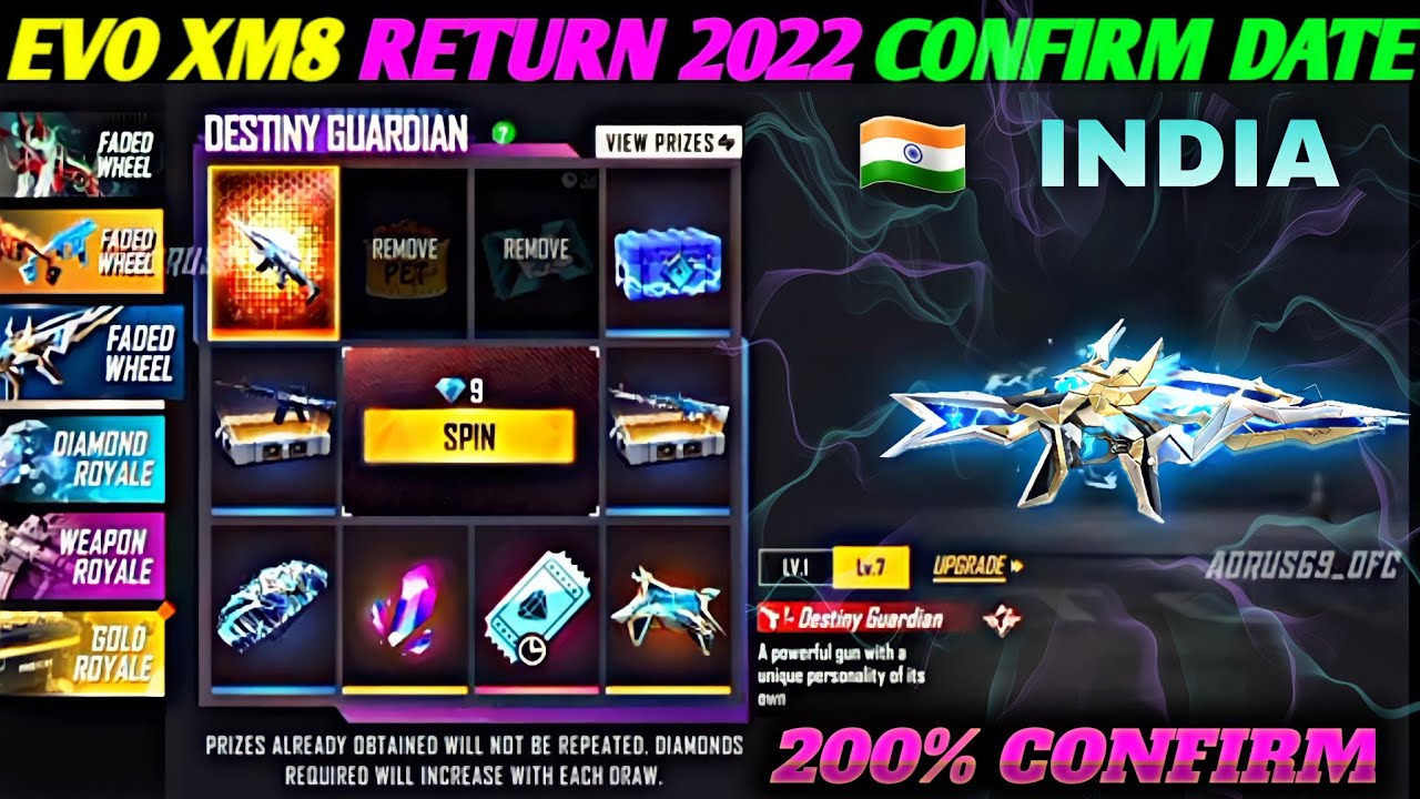 FREE FIRE EVO XM8 RETURN DATE | EVOLUTION XM8 RETURN CONFIRM DATE | EVO ...