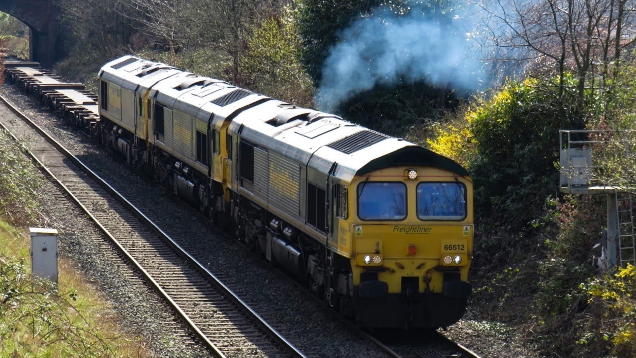 Freightliner Class 66 No's. 66512 + 66508 + 66952 on 6E53 Crewe B.H ...