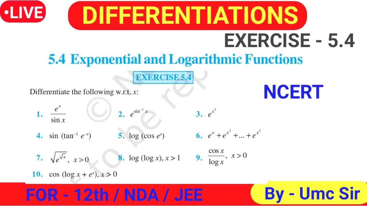 12th // DIFFERENTIATION // EXERCISE 5.4 // DIFFERENTIATION OF ...