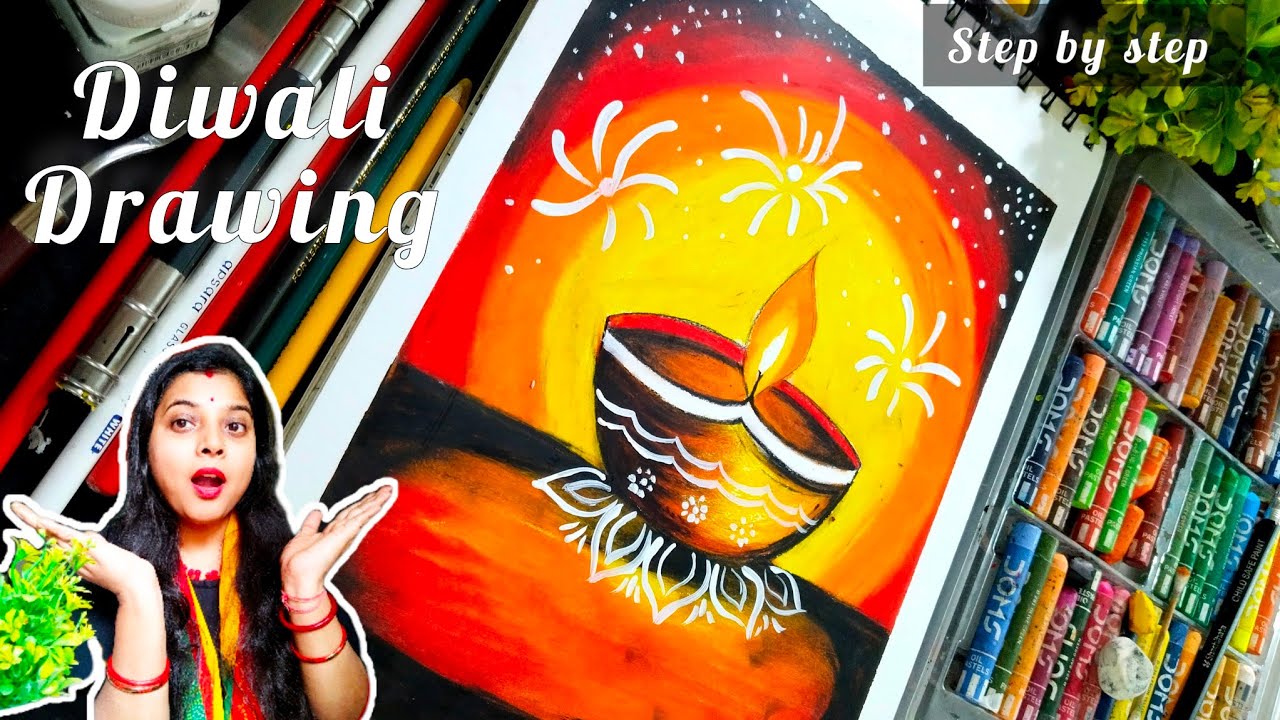 Easy Diwali Drawing For Beginners 🪔Diya Drawing//Oil Pastel // Step By ...