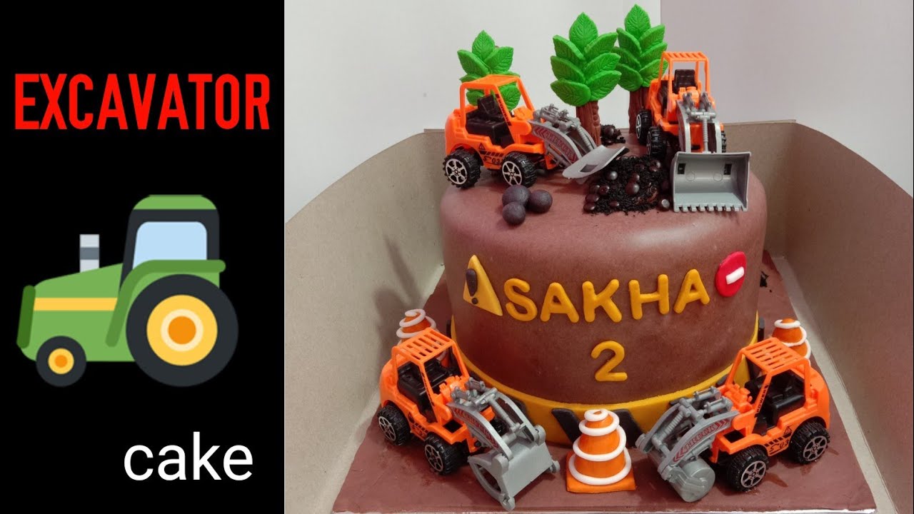 Excavator Cake ||cover Buttercream steam dekor fondan topper mobil bego ...