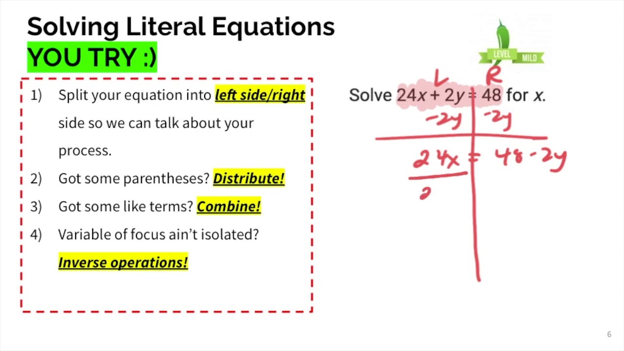 Apex Algebra - Lesson 2.3 Part I (Literal Equations) - YouTube