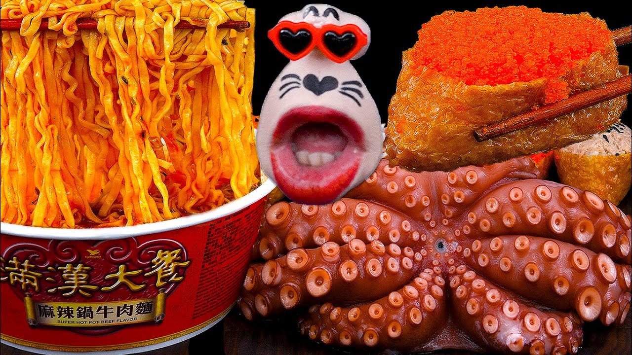Massive Boiled Octopus, Chinese Mala Ramen & Giant Inari Sushi Feast ...