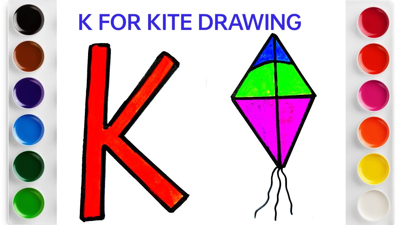 K for Kite Drawing | Alphabet | ABCs |Step by Step drawing | easy kids ...