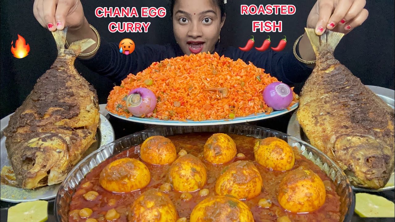 2 BIG WHOLE FISH FRY🔥SPICY CHANA EGG WITH SCHEZWAN FRIED RICE 🌶️ EATING ...