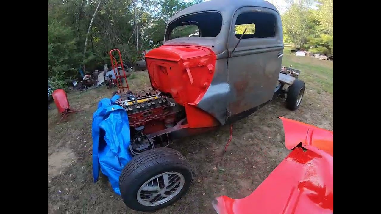 painting the firewall and inner fenders on the 1940 ford - YouTube