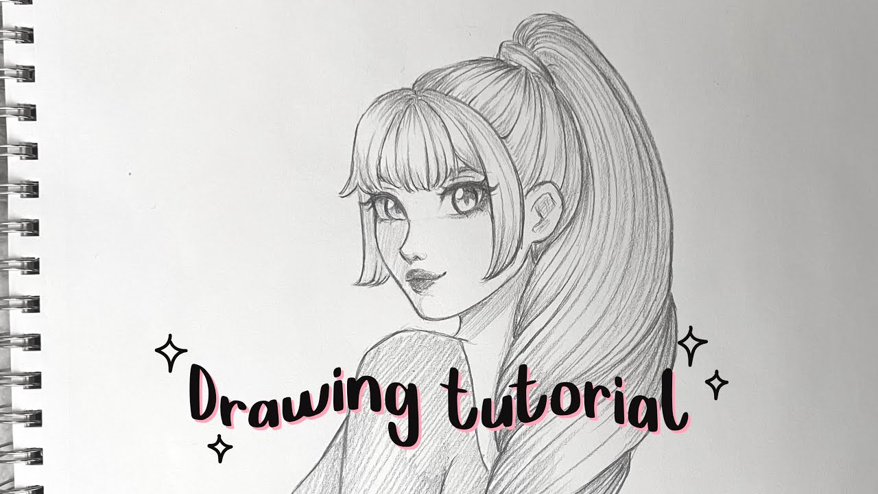 How I Draw a Girl with a Long Ponytail Step by Step Tutorial / Learn To ...