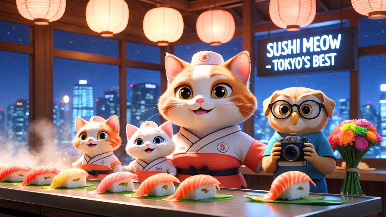 Mama Cat Teaches Kitten to Become a Sushi Chef in a Japanese Restaurant ...