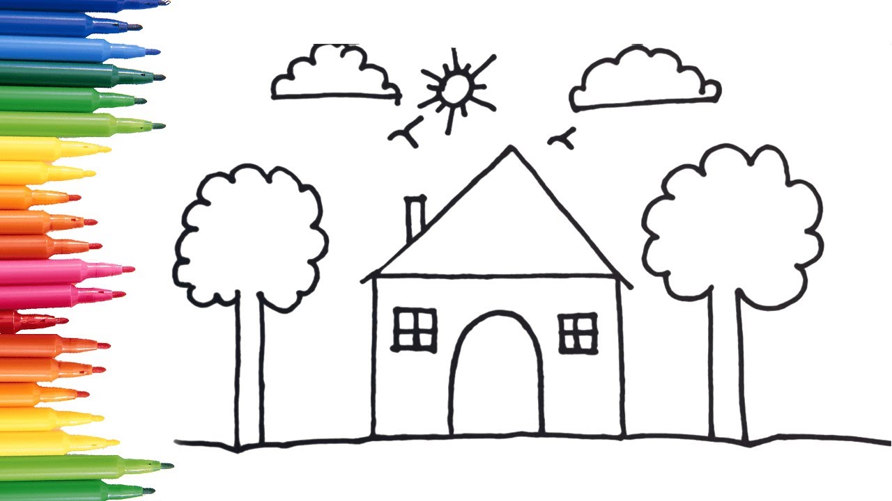 How to Draw a House | Kids drawing | Simple creative work for kids ...