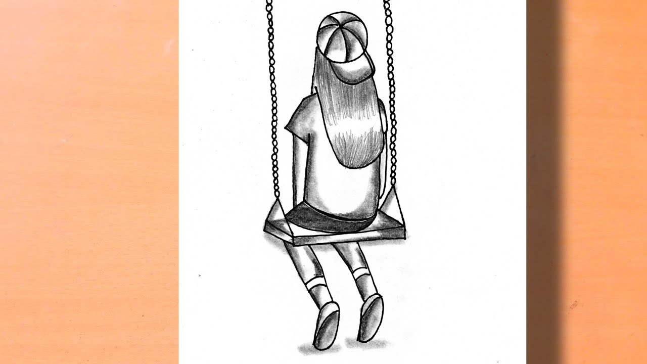 How to draw girl on swing | easy drawing step by step - YouTube