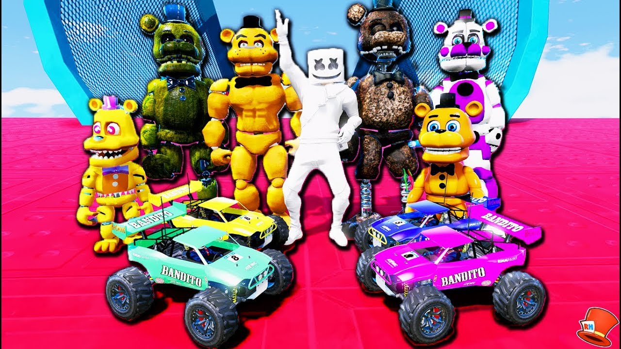 Freddy & Marshmello Animatronics Stunt RC Race Cars off 99,999 Jumps ...