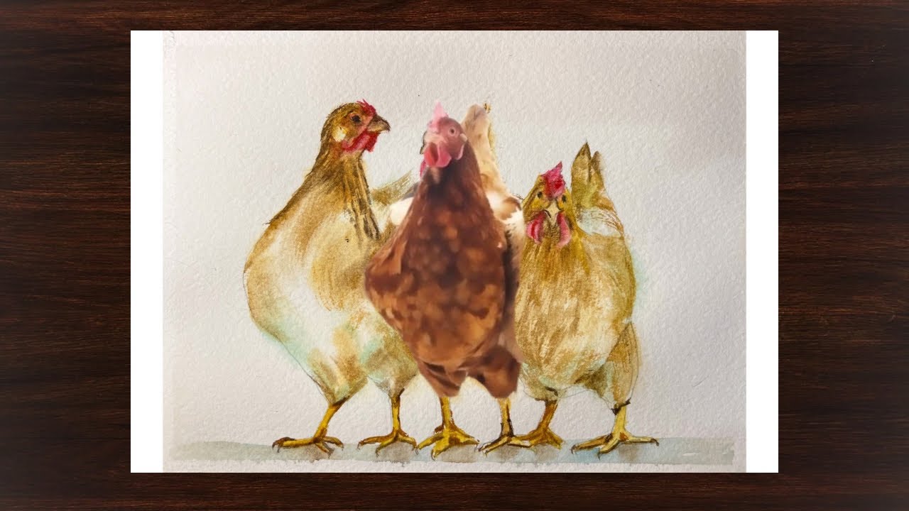 Watercolor Painting Tutorial of Three Friendly Chickens - YouTube