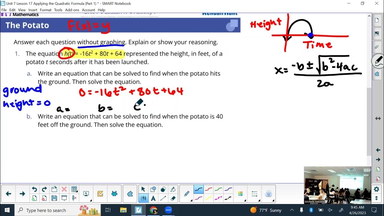 Unit 7 Lesson 17: Applying the Quadratic Formula (Part 1) - YouTube