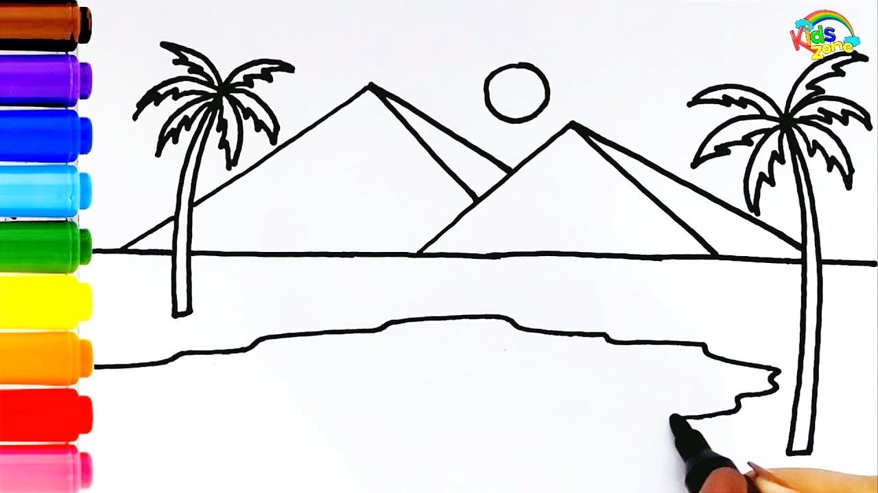 Easy Landscape drawing, painting, coloring for beginner | how to draw ...
