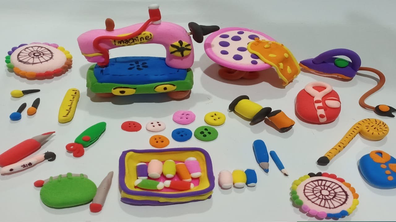 How To Make Polymer Clay Miniature Sewing Machine Set, Doll Sewing ...