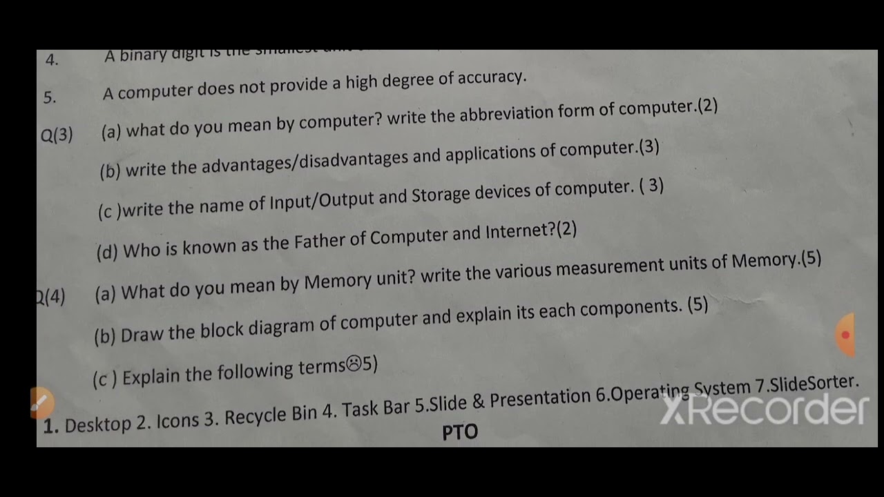 Class 9th Computer science previous years question paper,state board ...