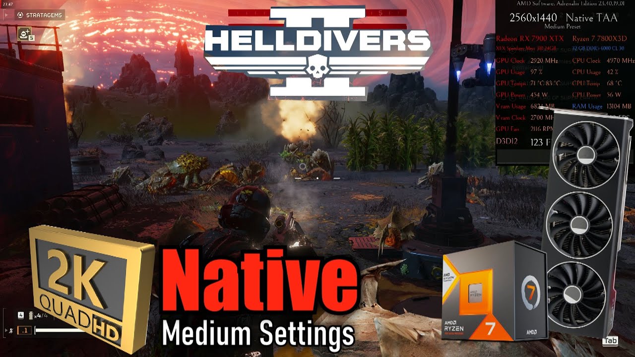 7900 XTX 🖥️ 7800X3D 🎮 Helldivers 2 @ 1440p Native + Medium Preset - YouTube
